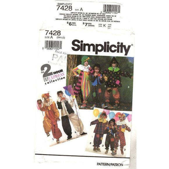 Simplicity | Office | Vtg Simplicity 7428 Childs Clown Costume Pattern ...